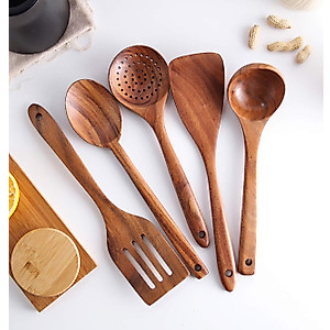 Healthy Cooking Utensils Set,Tmkit Wooden Cooking Tools - Natural Nonstick Hard Wood Spatula and Spoons - Durable Eco-friendly and Safe Kitchen Cooking spoon (set of 5)
