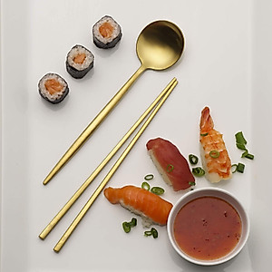 Studio Nova Gold 18/10 Stainless Steel Chopstick Spoon Set, 3-Piece, Gold