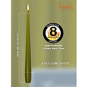 Hyoola Tall Taper Candles - 10 Inch Olive Green Unscented Dripless Taper Candles - 8 Hour Burn Time - 12 Pack