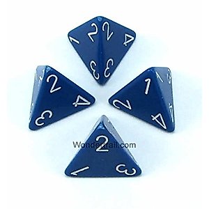 Wondertrail WCXPQ0406E4 Blue Opaque Dice with White Numbers D4 Aprox 16mm (5/8in) Pack of 4 Dice Chessex