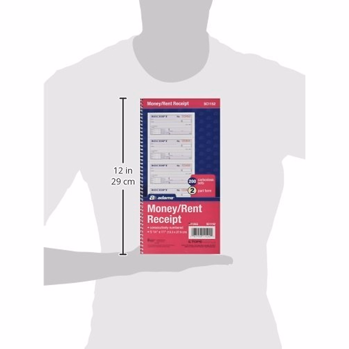 Adams Money and Rent Receipt Book, 2-Part Carbonless, 5-1/4" x 11", Spiral Bound, 200 Sets per Book, 4 Receipts per Page, Sold as 5 Pack, 1000 Sets Total (SC1152)