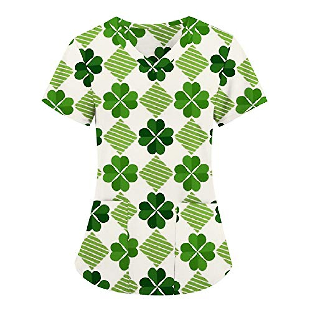 St. Patrick Leaf Printed Short Sleeve Tops for Women Scrub_Tops Non-Positioning Print Working Uniform Casual Loose Shirt