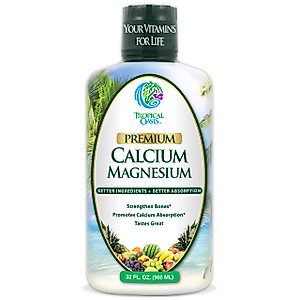 Tropical Oasis Liquid Calcium Magnesium - Natural Formula w/Support for Strong Bones - Liquid Vitamins w/Calcium, Magnesium & Vitamin D - up to 96% Absorption by The Body. - 32oz, 64 Serv.