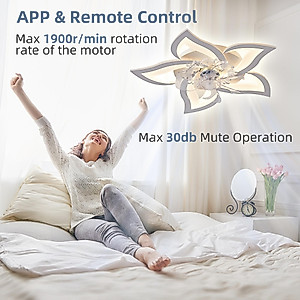 REYDELUZ Low Profile Ceiling Fan with Lights,Modern Dimmable Flower Shape Ceiling Light Fan with Remote Control/App Control,for Bedroom/Children’s Room - White