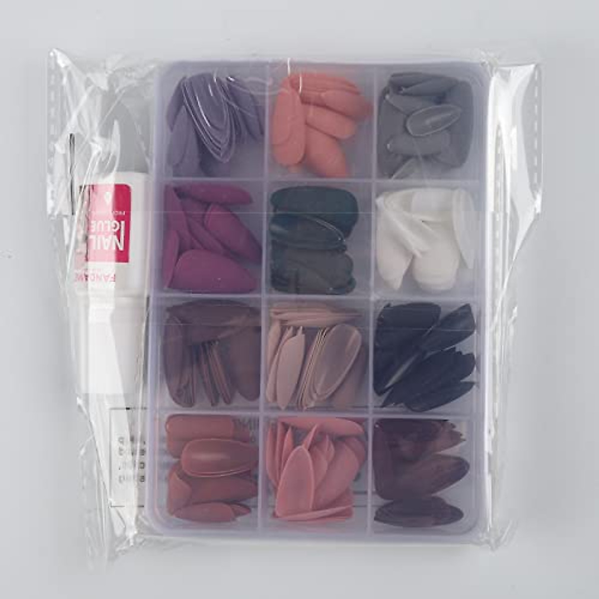 Press on Nails, FANDAMEI 12 Packs 288PCS Matte Acrylic Medium Almond Short Stiletto Fake Nails Full Cover with 10g Nail Glue, 12 Solid Color False Nails for Nail Art DIY