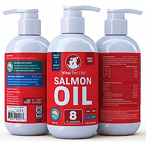 Salmon Oil for Dogs & Cats - Healthy Skin & Coat, Fish Oil, Omega 3 EPA DHA, Liquid Food Supplement for Pets, All Natural, Supports Joint & Bone Health, Natural Allergy & Inflammation Defense, 8 oz