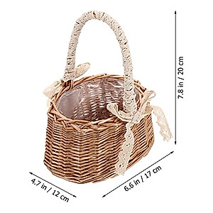 Wicker Rattan Flower Basket Willow Handwoven Basket with Handle and Plastic Insert Easter Eggs Candy Basket Flower Girl Baskets for Home Garden Decor Style 1