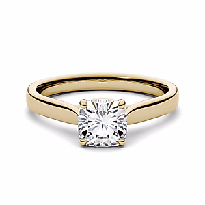 14K Yellow Gold Moissanite by Charles & Colvard 6mm Cushion Engagement Ring-size 7 1.10ct DEW