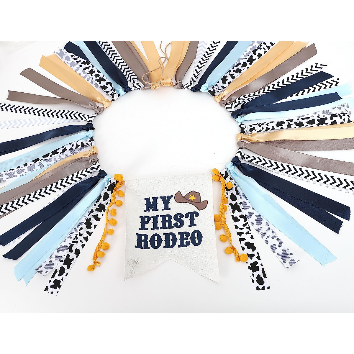 Cowboy 1st Birthday High Chair Banner,My First Rodeo For Kid’S Boy Baby Shower, Barnyard Cow 1st Birthday Party Highchair Decoration Cake Smash, Western Cowboy Backdrop Garland For Photo Props