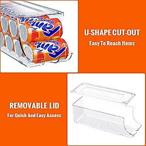 SCAVATA Soda Can Organizer for Refrigerator, Stackable Canned Food Pop Cans Container Can Holder Dispenser with Lid for Fridge Pantry Rack Freezer, Clear Plastic Storage Bins, Holds 12 Cans Each