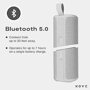KOVE Commuter 2 Portable Speaker - Concrete Bluetooth Speakers, Wireless with HD Louder Volume, Deep Bass Subwoofer, Microphone, IPX7 Water Resistant - Perfect Boom Box for Home, Outdoor or Travel