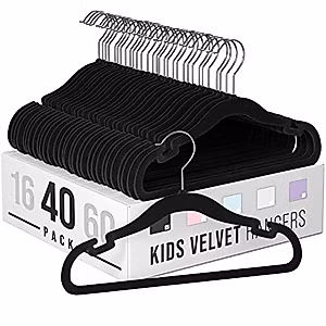 Clothes Baby Hangers for Closets - Unique Notches for Non Slip. Heavy-Duty Velvet Kids & Toddler Hangers for Closet | Ultra Thin Design for Space Saving. Ganchos De Ropa para Bebe (40 Pack Black)