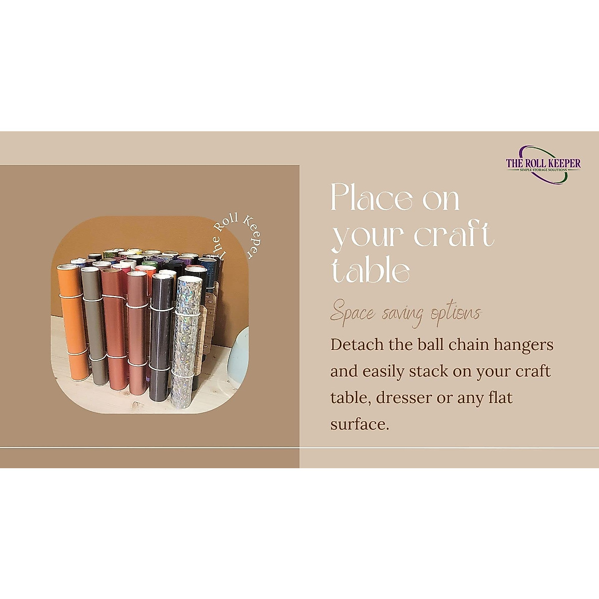 The Roll Keeper, Vinyl Roll Holder and Craft Room Organizer, Hanging Adjustable Rack, Diamond Painting Accessories ,Closet, Door and Wall Mount, Holds 24 Roll (White, Holds 24)