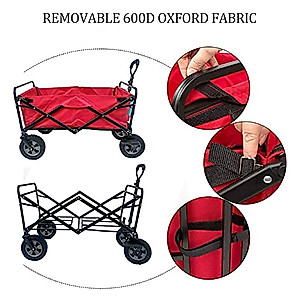 All Terrain Folding Beach Wagon with Canopy,Heavy Duty Collapsible Utility Wagon Transport Trolley,Outdoor Garden Wagon Portable Shopping Cart