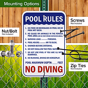 Pool Rule Sign, 12x18 Inches, 3M EGP Reflective, Rust Free .063 Aluminum, Fade Resistant, Made in USA by My Sign Center