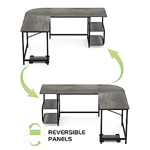 Teraves Reversible L Shaped Desk with Large Surface, 61 Inch Sturdy Corner Desk with Storage Shelves, Premium Office Computer Desk Workstation for Home Office Gaming