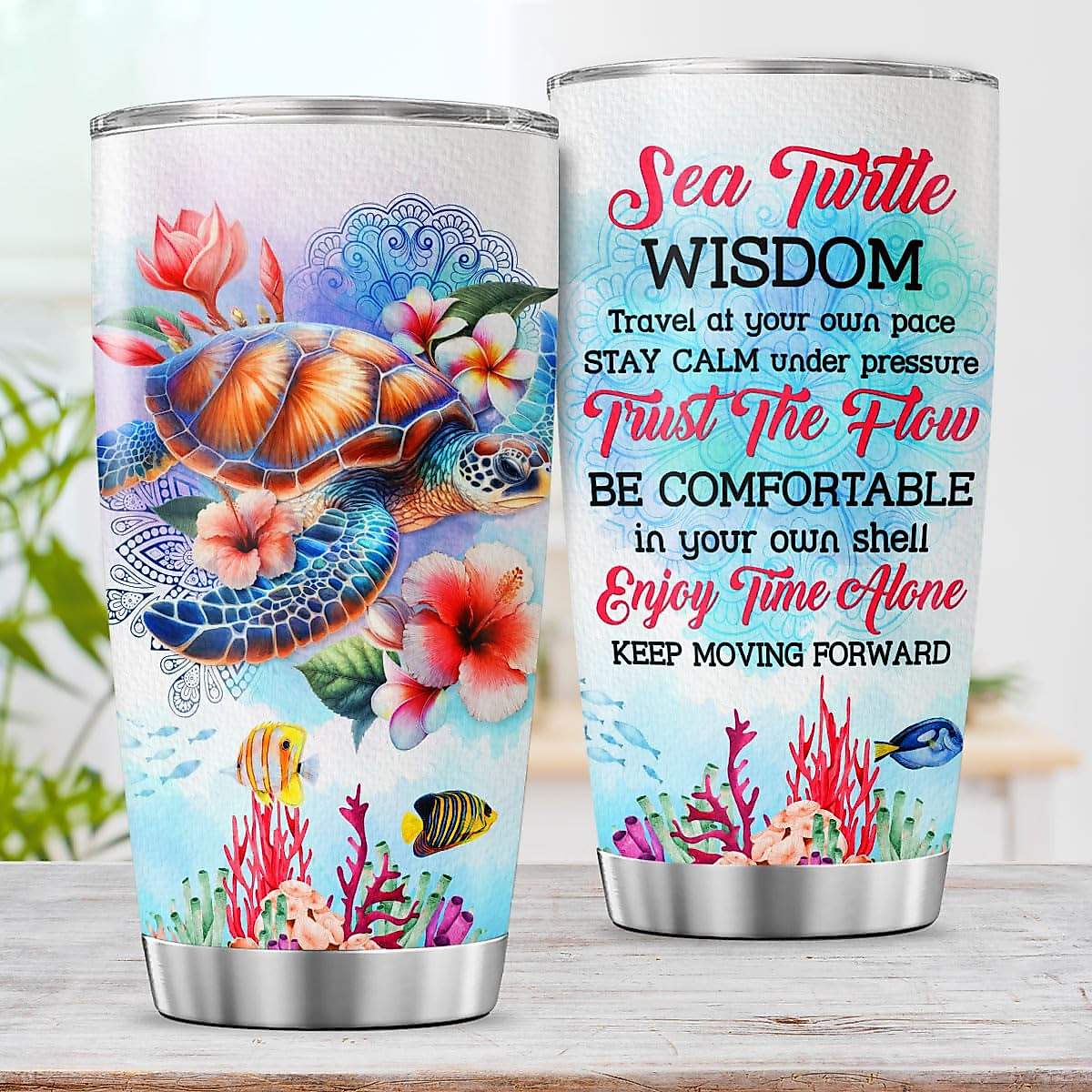 HUBUPU Sea Turtle Gifts, Sea Turtle Wisdom Quotes, Tumbler 20 Oz With Lid And Straw