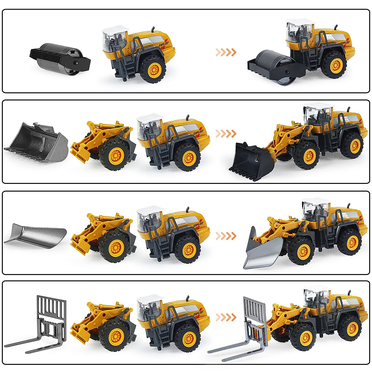 Hapavis Construction Vehicles Toys Set with Road Roller Snow Plow Forklift Bulldozer Alloy Construction Site Vehicles