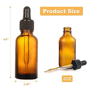 LANBEAUTIFY 2 oz Glass Dropper Bottles - 6 Pack Eye Dropper Bottles with Funnels & Labels - 60ml Amber Glass Tincture Bottles for Essential Oils, Liquids (2OZ-2PCS)