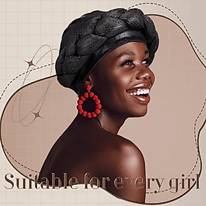 4 Pcs African Turban Head Wrap for Women and Girls Braid Crystals Head Turbans Soft Twisted Wrap Caps for Women, Medium (Red, Black, Gold, Silver)