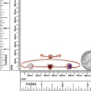 Gem Stone King Keren Hanan Round Heart Princess Cut G-H Lab Grown Diamond Red Garnet Created Moissanite 18K Rose Gold Plated Silver Tennis Bracelet For Women (2.11 cttw, Fully Adjustable Up to 9 Inch)