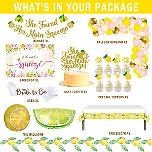 Fiesec Lemon Bridal Shower Decorations, She Find Her Main Squeeze Bachelorette Party Decorations Backdrop Balloon Garland Glitter Banner Tablecloth Cake Cupcake Topper Sash Ring Gold Yellow