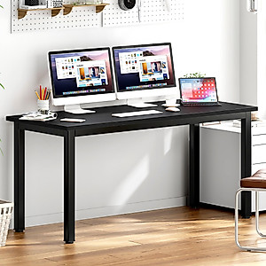 DlandHome 63 inches X-Large Computer Desk, Composite Wood Board, Decent and Steady Home Office Desk/Workstation/Table, BS1-160BB Black Walnut and Black Legs, 1 Pack