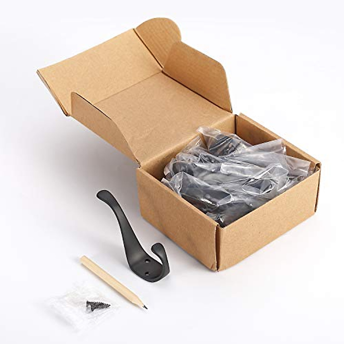 Ambipolar 10-Pack Elegant Coat Hooks Wall Mounted, Decorative Heavy Duty Double Matt Black Wall Hooks for Hanging, Coat Hooks, Purse Rack, Hat Hooks with Screws