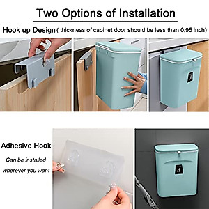 2.4 Gallon Kitchen Compost Bin for Counter Top or Under Sink, Hanging Small Trash Can with Lid for Cupboard/Bathroom/Bedroom/Office/Camping, Mountable Indoor Compost Bucket (Blue)