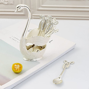 Watris Veiyi Coffee Spoons Set, Dessert Spoons Set, 6PCS Tea Spoons with Swan Base Holder, Metal Coffee Spoon Organizer, Stainless Steel Small Spoons for Coffee Cake Dessert Ice Cream Tea(Silver)