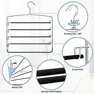 Velvet Hangers Space Saving for Pants 4 Packs Non-Slip Stainless Steel Clothes Hangers, Trousers Hangers Space Saving Scarves Ties Hanger Closet Storage Organizer