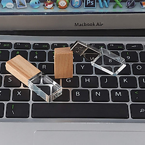 FIRSTMEMORY 64GB USB 2.0 Flash Drive Novelty Wood Crystal Transparent Pen Drive LED Light Memory Stick Thumb Drives Data Storage Pendrive Gifts (64 GB, Crystal & Wood)
