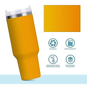 Gradient Orange Insulated Tumbler with Handle and Straw Water Cup 40 Oz Stainless Steel Water Bottles