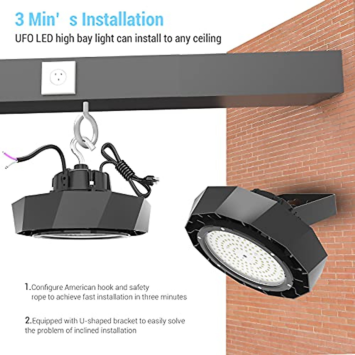 ABODONG 150W LED High Bay Light 150LM/W 5000K 1-10V Dimmable 22,500LM Alternative to 600W MH/HPS with US Plug 8' Cable ETL/DLC Approved LED Shop Lights Commercial Garage Warehouse Gym Area Lighting