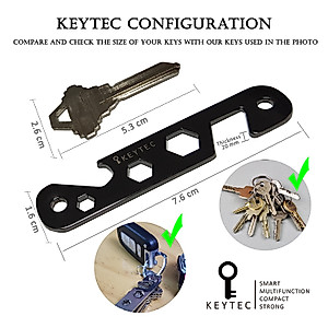 KEYTEC Compact Key Organizer (12-16 Keys) - Premium Key Holder with Built-in Tools - Bottle Opener/Phone Stand - Black Frame Plus Anti Loosening Washer - Great Gift (Black)