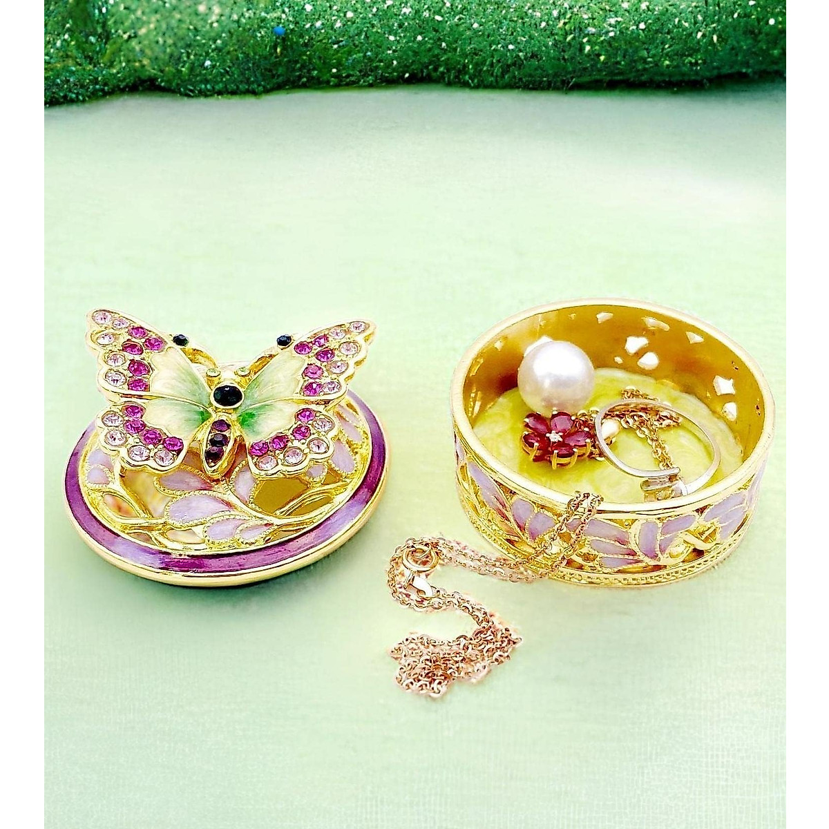 JWT Astyle Elegant Butterfly Jewelry Trinket Boxes.Enameled Decorative Keepsake Ring Box Holder Necklace Earrings Organizer Home Decor.Butterfly Gifts for Women