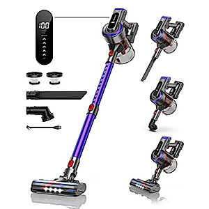 BuTure Cordless Vacuum Cleaner, 400W 33Kpa Powerful Stick Vacuum with 55min Runtime Detachable Battery, Touch Display and 1.2L Large Dust Cup, Vacuum Cleaners for Hardwood Floor Carpet Car Pet