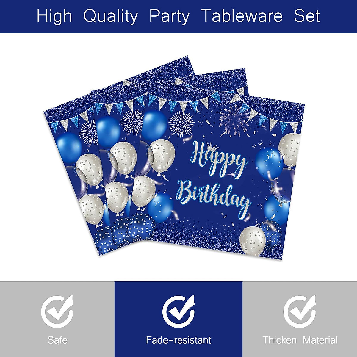 96 Pcs Blue 50th Birthday Party Plates Napkins Tableware Set Happy Birthday Supplies Navy Blue and Silver Disposable Dinnerware Decoration Favors for Women Men 24 Guests