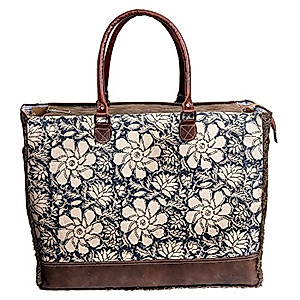 Ruzioon Upcycled Canvas & Cowhide Hand Bag, Canvas & Cowhide Weekender Bag, Canvas Tote Bag, Canvas Shoulder Bag for Women’s