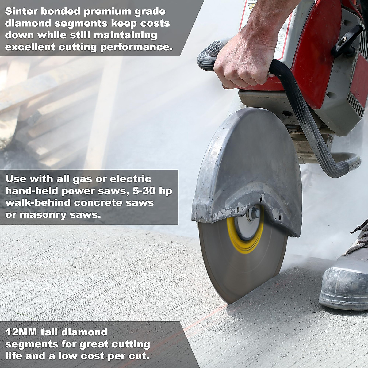 Delta Diamond Cougar HS 12 inch Diamond Blade, Premium, Segmented, General Purpose Dry or Wet Cutting of Concrete, Block, Paver, Brick (12" X 1"-20mm Arbor)