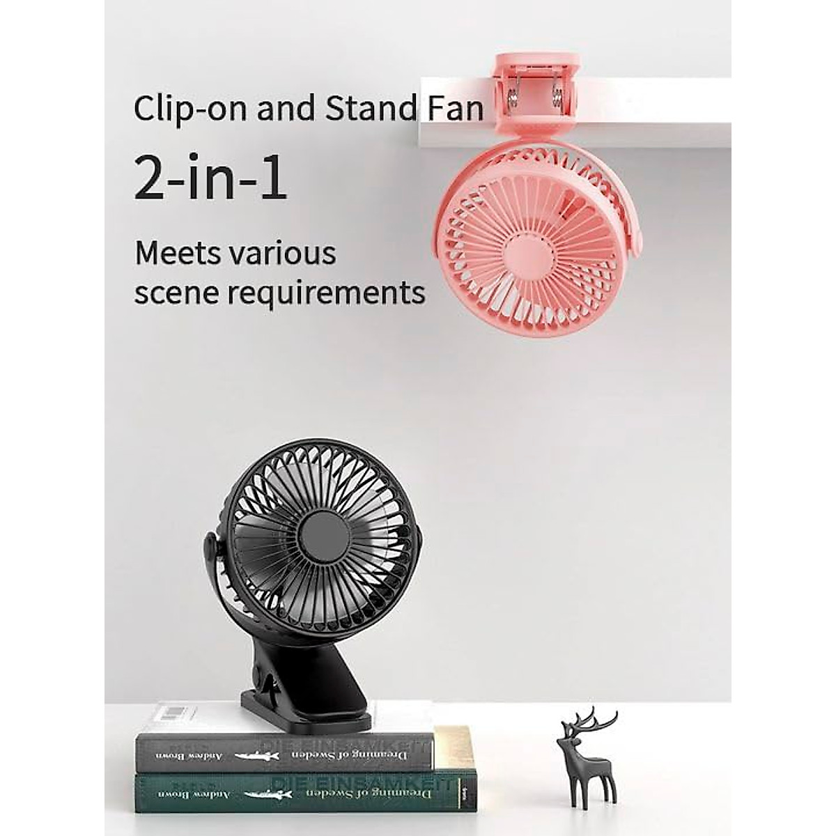 ANYPOWK Mini Clip on Fan, 4 Inches - 2500mAh Rechargeable Battery Operated Stroller Fan, Personal Fan for Bed, Baby Stroller, Outdoors, Car Seat, Gym - Black