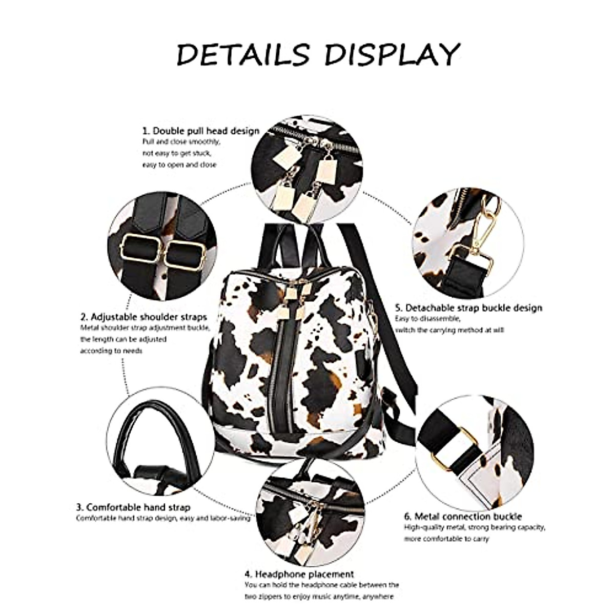 ENYIWH Women Fashion 2 Pack With Backpack Purse Leather Shoulder Bag Travel Bag Handbag Casual Fashion Multipurpose Design Convertible Shoulder Bag Handbag with Wristlet (White Cow)