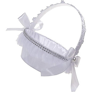 Wedding Flower Girl Basket Crystal Pearl Baskets White Flower Basket Bride Storage Baskets Candy Gift Basket for Wedding Birthday Party Favor