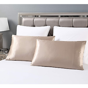 Utra Soft Silk Like Satin Queen Size Champagne 4 Piece Duvet Cover Set (Duvet Cover + Fitted Sheet 16'' + 2 Pillow Cases) Luxury Satin Zipper Closure Soft Comforter Protector