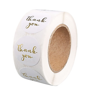 MECCANIXITY Thank You Stickers Roll 1 Inch 500 Pieces Labels White for Envelope, Package, Cake Box, Small Business, Wedding, Party