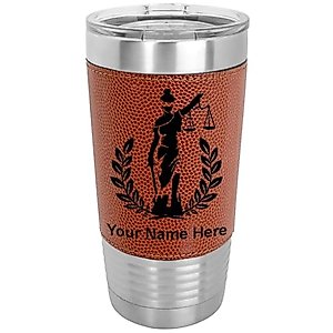 LaserGram 20oz Vacuum Insulated Tumbler Mug, Lady Justice, Personalized Engraving Included (Faux Leather, Basketball Style)