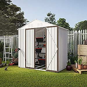 WIILAYOK 6' x 4' Outdoor Metal Storage Shed, Garden Shed with Floor Frame, Tool Storage Shed with Lockable Double Door and 3 Garage Hooks, Perfect for Backyard, Patio, Lawn