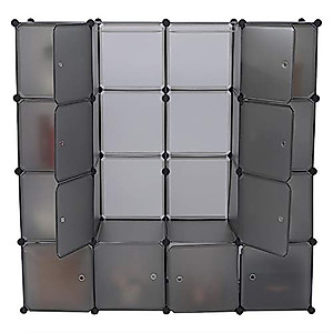 JASOYA modular wardrobe plastic cabinet, 16 cubic wardrobe drawer units, DIY modular wardrobe with doors, can store shoes, books, toys, yarn, gray