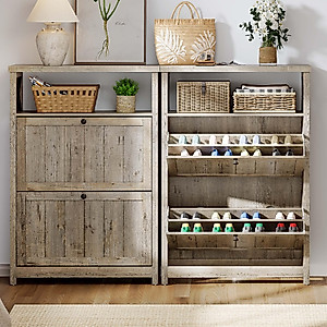 YITAHOME Shoe Cabinet with 2 Flip Drawers, Entryway Shoe Storage Cabinet with Open Shelves, Free Standing Hidden Shoe Rack Storage Organizer for Entryway/Hallway/Closet, Old Oak