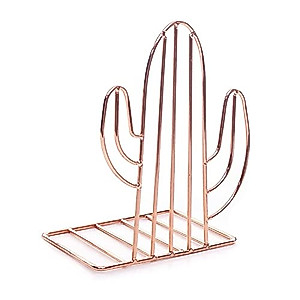 SZYAWsd File Sorters 1 Pair of Cactus Iron Book Holder Metal Rose Gold Desktop Bookends Storage Rack Creative Telescopic Book Stand (Color : Rose Gold)